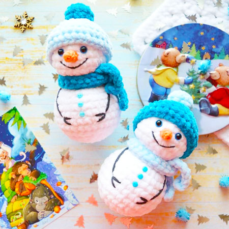 Bonhomme de Neige avec Chapeau Bleu Modèle Gratuit